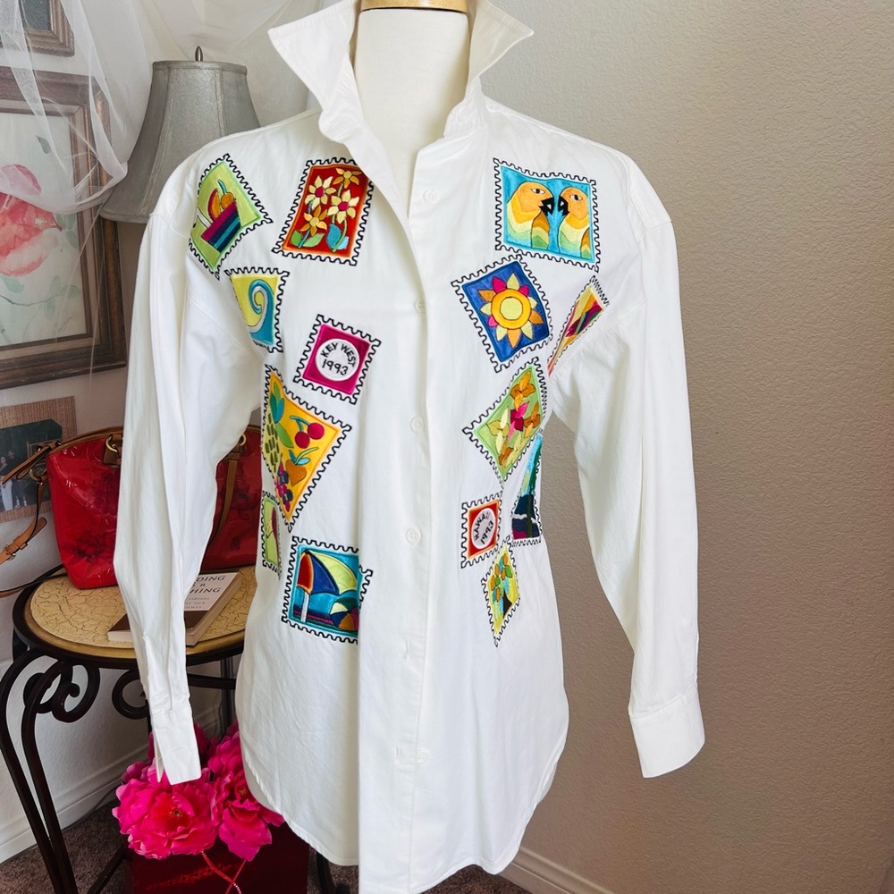 Vintage Conversation By Jill Rogers White Button Up S… - Gem